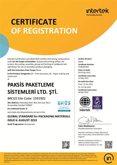 Intertek Certification Ltd Paksis Paketleme
