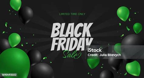 블랙 프라이데이 세일 스타버스트 배경에는 녹색 풍선과 구불구불한 배경이 있다 녹색에 대한 스톡 벡터 아트 및 기타 이미지