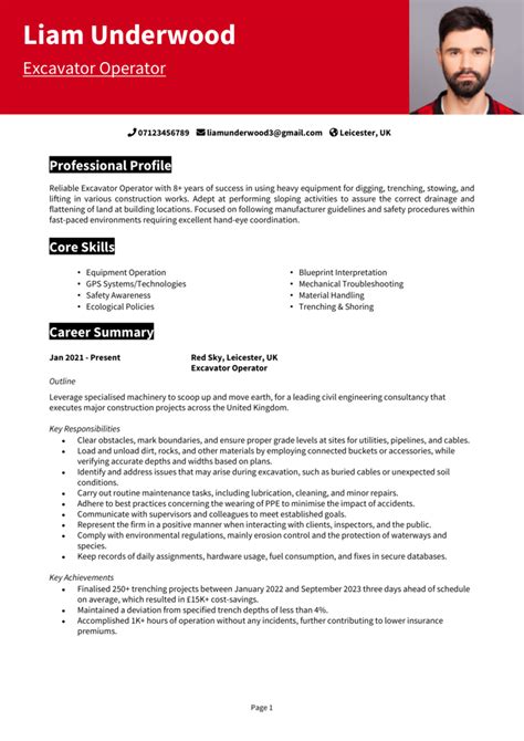 Excavator Operator Cv Example Guide [get Noticed]