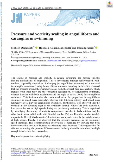 Pdf Pressure And Vorticity Scaling In Anguilliform And Caranorm