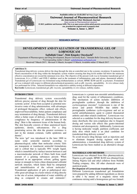 Pdf Development And Evaluation Of Transdermal Gel Of Lornoxicam