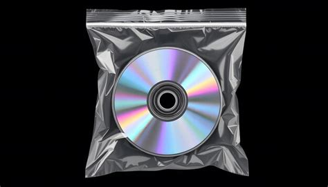 Cd Inside Plastic Bag With Ziplock Isolated On Black Background Isolated With White Highlights