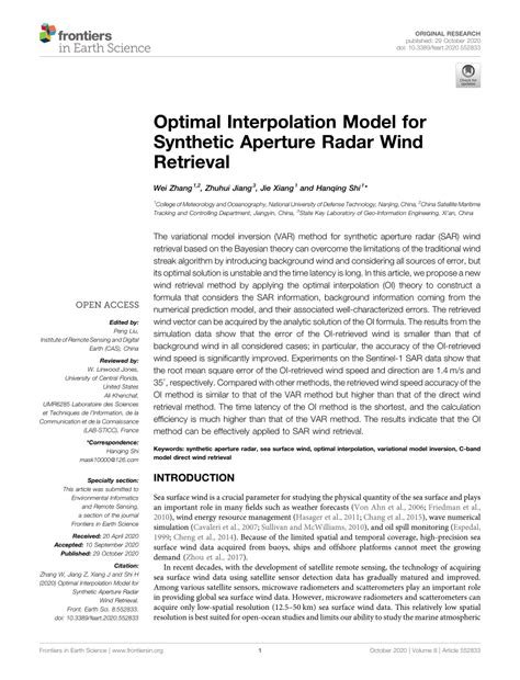 Pdf Optimal Interpolation Model For Synthetic Aperture Radar Wind