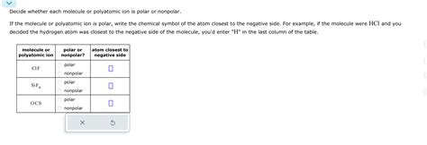 Solved Decide Whether Each Molecule Or Polyatomic Ion Is