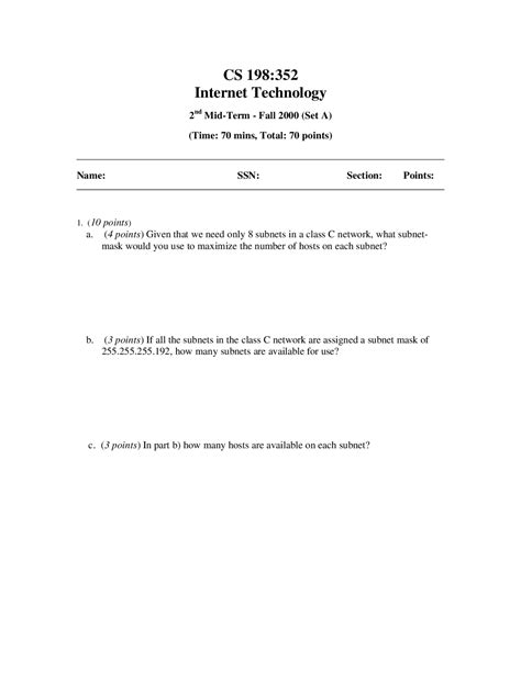 Second Midterm Exam Questions Internet Technology Fall 2000 198