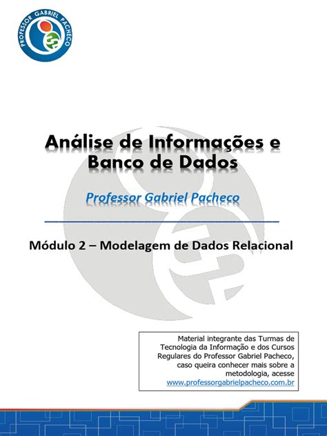 Análise De Informações E Banco De Dados 2 Modelagem E Abordagem Relacional 022021