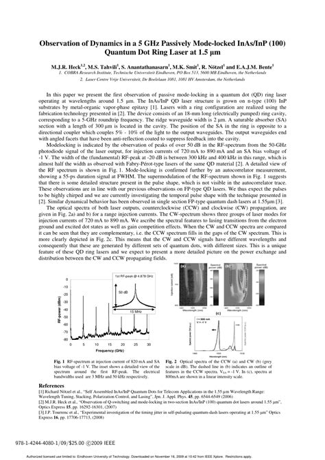 Pdf Observation Of Dynamics In A 5 Ghz Passively Mode Locked Inasinp 100 Quantum Dot Ring