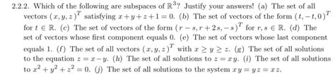 solved 2 2 2 which of the following are subspaces of r3