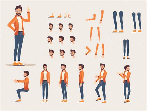 Premium Vector Character Sprite Sheet Of A Man With Various Poses And Expressions