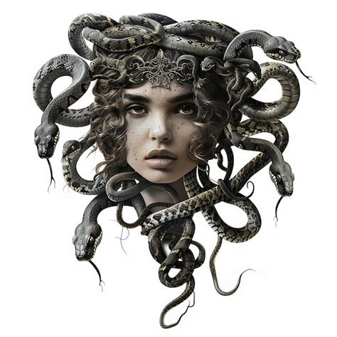 A Woman With A Snake On Her Head And A Snake On The Face Premium Ai