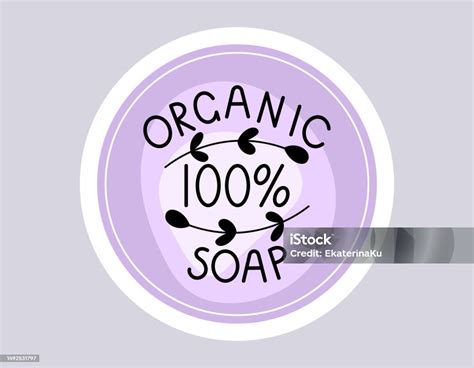 손으로 쓴 글자 텍스트 유기농 비누 100 벡터 격리 보라색 원형 스티커 또는 포장용 라벨 0명에 대한 스톡 벡터 아트 및 기타 이미지 Istock