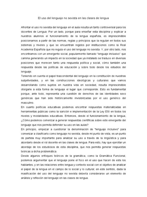El Uso Del Lenguaje No Sexista En Las Clases De Lengua Pdf Sexismo Lingüística