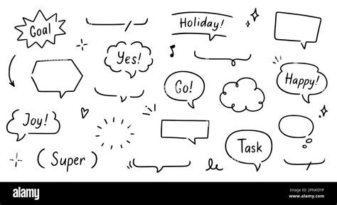 Balloon Text Frame Decoration Set Simple Hand Drawn Pen Line Speech
