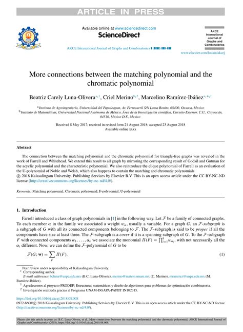 Pdf More Connections Between The Matching Polynomial And The