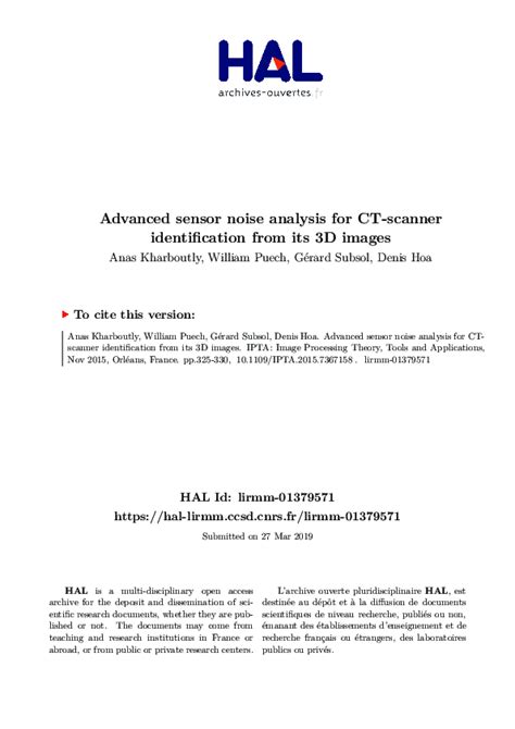 pdf advanced sensor noise analysis for ct scanner identification from