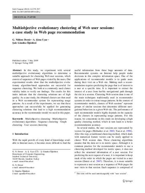 Pdf Multiobjective Evolutionary Clustering Of Web User Sessions A