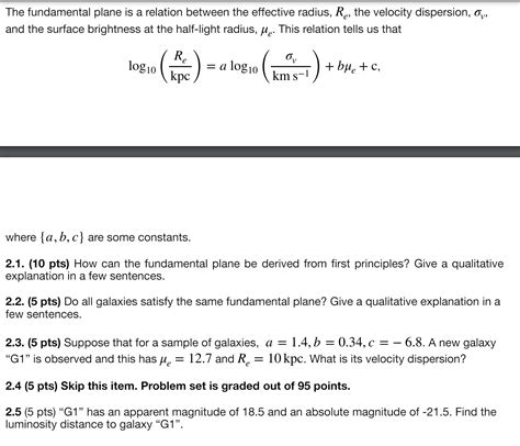 Solved The Fundamental Plane Is A Relation Between The