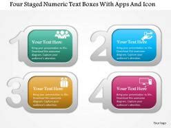 Four Staged Numeric Text Boxes With Apps And Icon Powerpoint Template PowerPoint Presentation