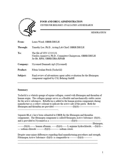 Final Review Of Adventitious Agent Safety Evaluation Tachosil Pdf