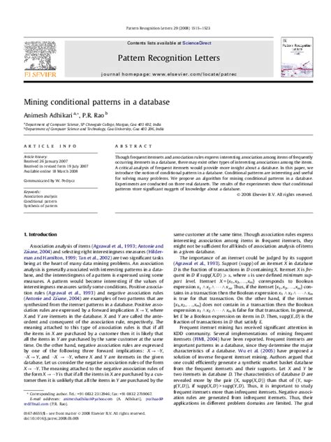 pdf mining conditional patterns in a database animesh adhikari