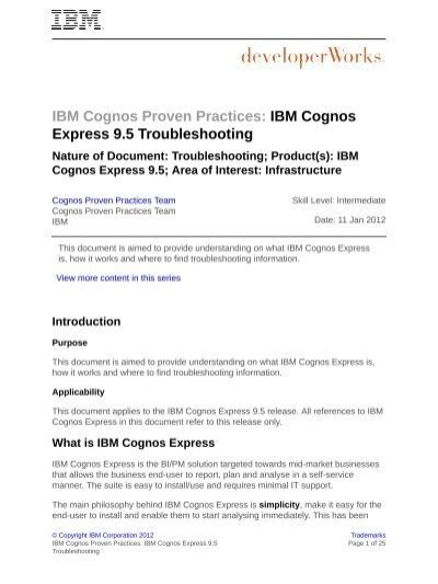 IBM Cognos Proven Practices IBM Cognos Express 9 5