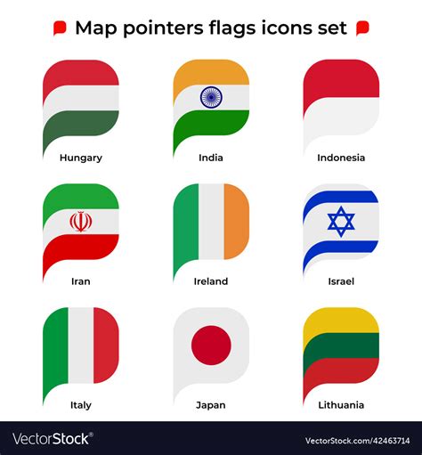 Map Pointers Flags Icons Set Flag Icon In Simple Vector Image