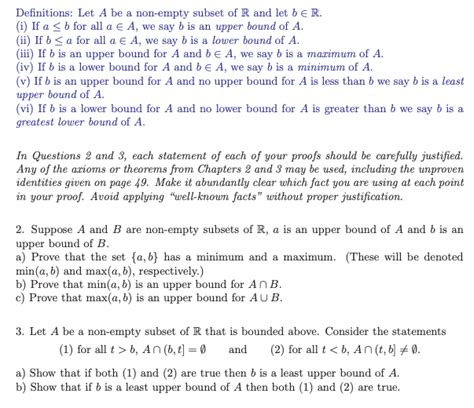 Solved Definitions Let A Be A Non Empty Subset Of R And Let