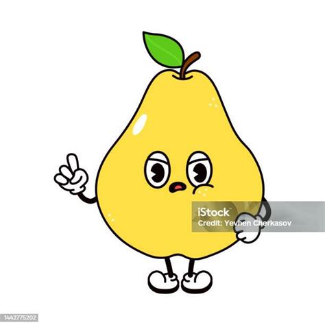 귀여운 슬픈 노란 배 캐릭터 벡터 손으로 그린 만화 Kawaii 캐릭터 그림 아이콘입니다 흰색 배경에 격리 화난 배 캐릭터 개념 개념에 대한 스톡 벡터 아트 및 기타 이미지