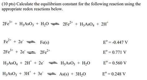Solved Calculate The Equilibrium Constant For The Following Reaction