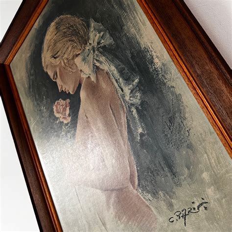 Vintage Erotic Art Print Woman With Rose Framed Romantic Nude
