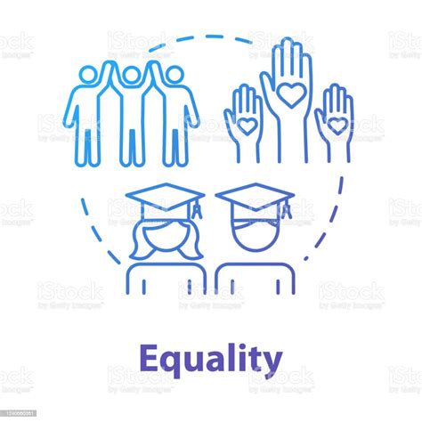 같음 개념 아이콘입니다 긍정적 인 지원 다양한 커뮤니티 대학 졸업 진보적 인 교육 아이디어 얇은 라인 그림 벡터 절연 윤곽선