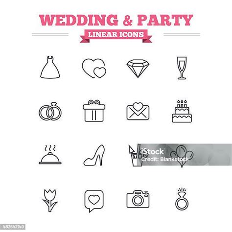 웨딩 및 천문학자 선형 아이콘 세트 여윔 외형선 징후 벡터 2015년에 대한 스톡 벡터 아트 및 기타 이미지 2015년 결혼식 곧은 Istock