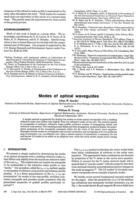 Pdf Modes Of Optical Waveguides