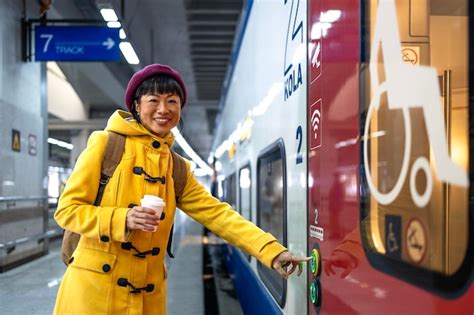 Premium Photo Female Passenger Pushing Button And Opening Door Of