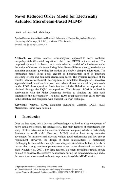 Pdf Novel Reduced Order Model For Electrically Actuated Microbeam Based Mems