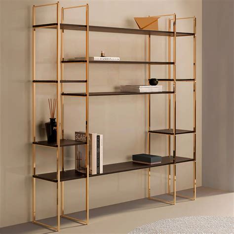 Stylish Brass And Wood Bookcase Juliettes Interiors