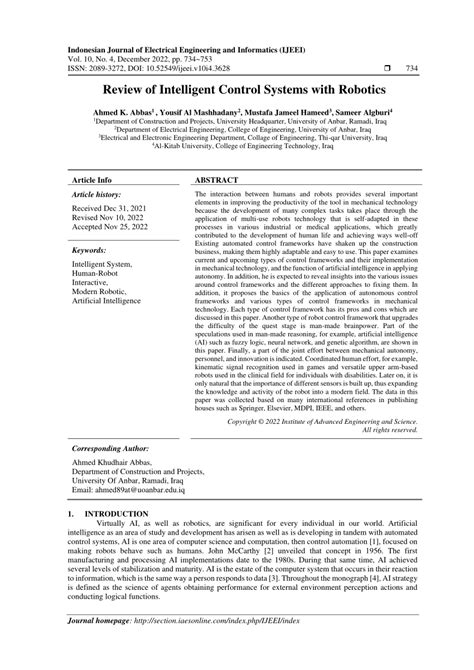 Pdf Review Of Intelligent Control Systems With Robotics