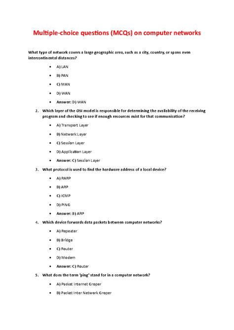 Computer Networks Quiz Mul Ple Choice Ques Ons MCQs On Computer Networks What Type Of