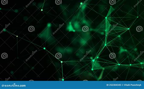 Futuristic Geometric Flow With Connecting Points And Lines Abstract Green Digital Background