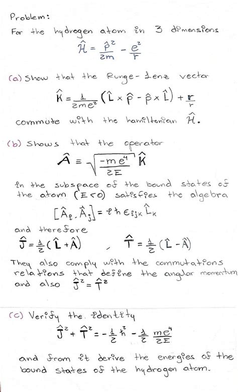 Problem For The Hydrogen Atom In 3 Dimensions H 2