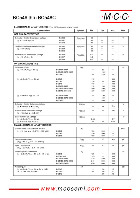 548b Datasheet Pdf Micro Commercial Components Npn Silicon Amplifier