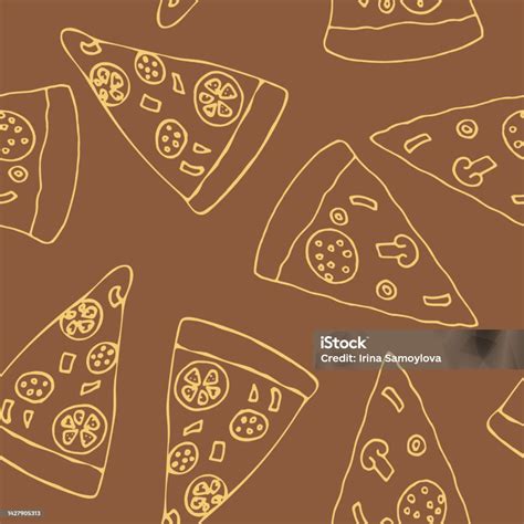 피자 이음새가 없는 무늬 손으로 낙서 스타일로 그려져 있습니다 메뉴 포장 포장지 벽지 배경 섬유 디지털 용지에 적합합니다 갈색에 대한 스톡 벡터 아트 및 기타 이미지