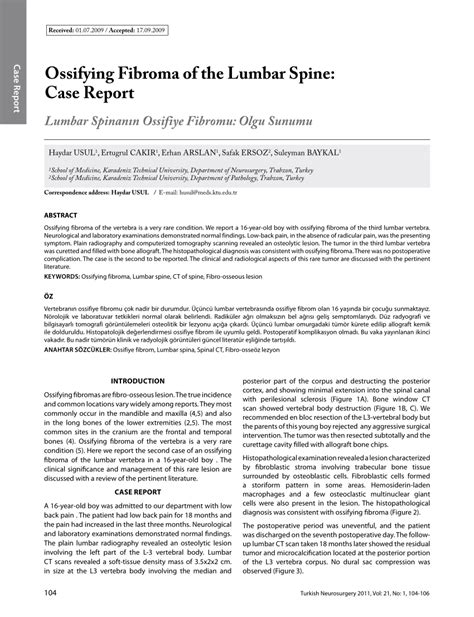 Pdf Ossifying Fibroma Of The Lumbar Spine Case Report
