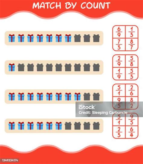만화 선물 상자의 수로 일치합니다 게임을 일치하고 계산합니다 사전 쇼올 년 어린이와 유아를위한 교육 게임 0명에 대한 스톡 벡터