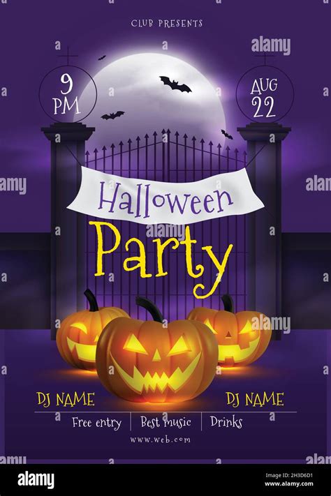 Realistic Halloween Party Poster Design Vector Illustration Stock