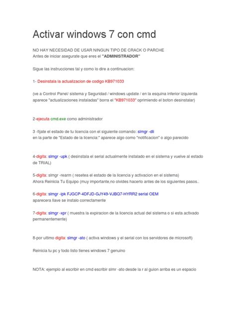 Activar Windows 7 Con Cmd Pdf Windows 7 Microsoft Windows