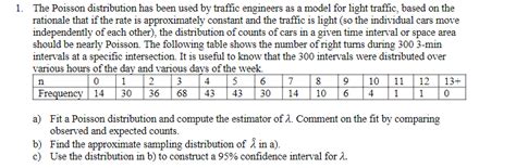 Solved The Poisson Distribution Has Been Used By Traffic Chegg
