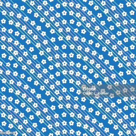 무지개 색 대각선 줄무늬와 파란색 배경에 귀여운 흰색 꽃 화환의 원활한 패턴 아이 벽지 포장용 포장지 친츠 섬유 프린트 Lgbtqia 문화에 대한 스톡 벡터 아트 및 기타