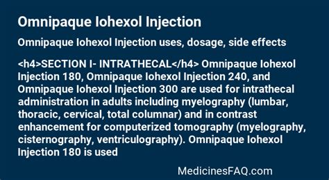 Omnipaque Iohexol Injection Uses Dosage Side Effects Food