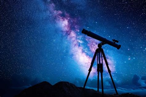 Telescope Pointed At Starry Night Sky Premium Ai Generated Image